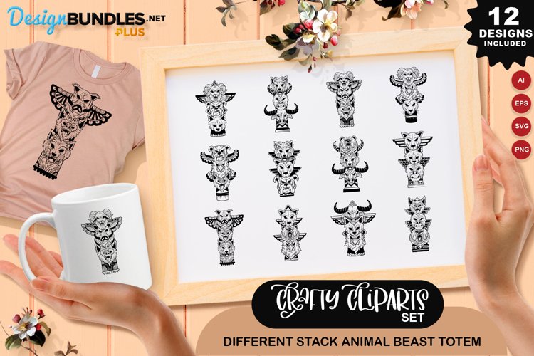 Different Stack Animal Beast Totem Clipart Set