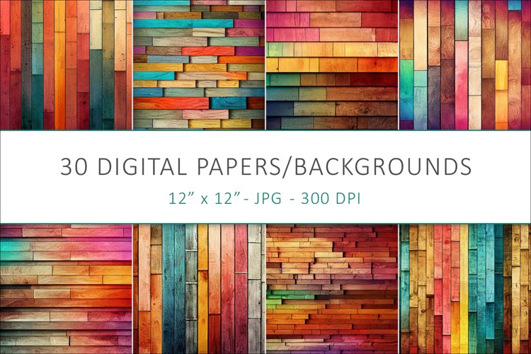 Colored Boards Digital Papers, Colored Wood Backgrounds
