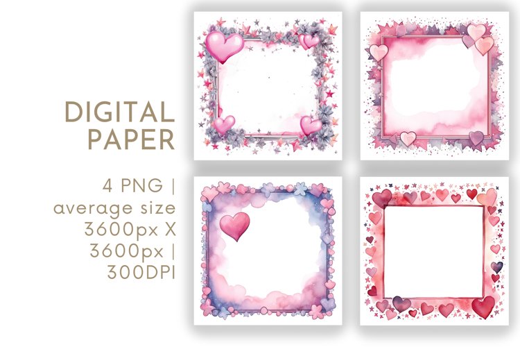 Valentines Hearts Frame Digital Paper JPG
