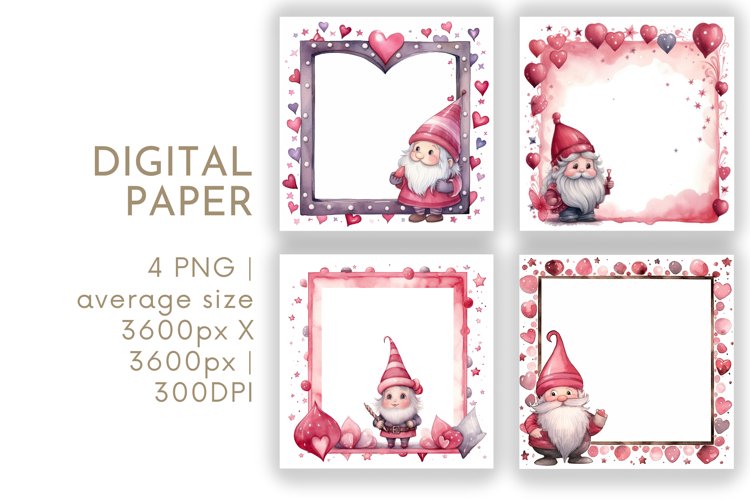 Valentines Gnome Frame Digital Paper JPG