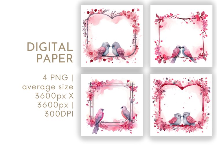 Valentines Birds Frame Digital Paper JPG