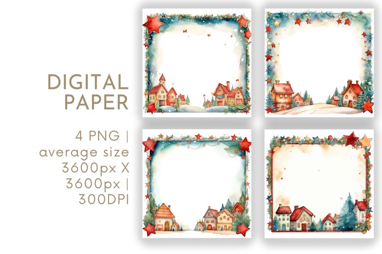 Christmas House Frame Digital Paper JPG