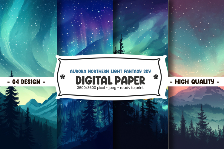 Aurora northern light fantasy sky digital paper