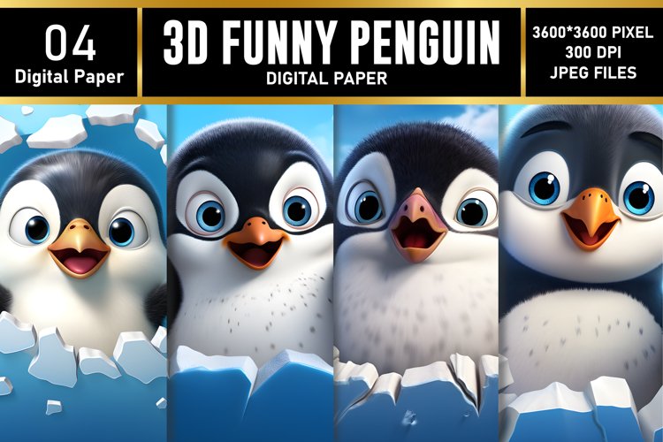 3d Funny Penguin Digital Papers