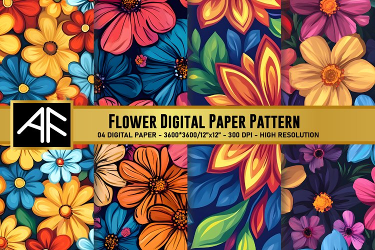 Vibrant Flower Digital Paper Pattern
