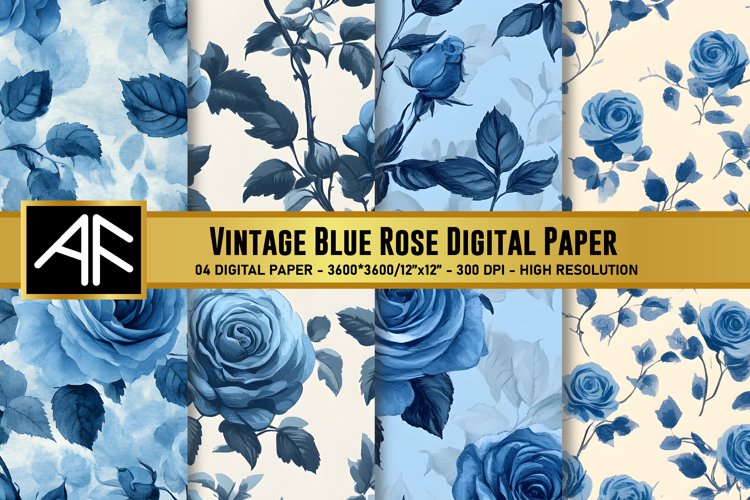 Vintage Blue Rose Digital Paper Pattern