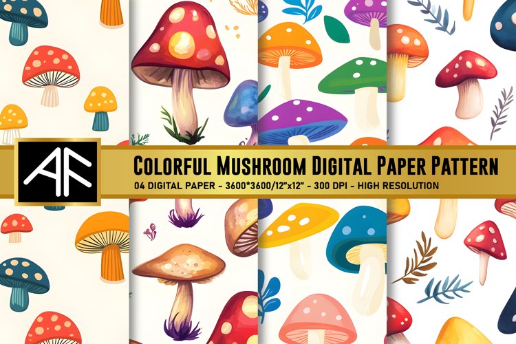 Colorful Mushroom Digital Paper Pattern