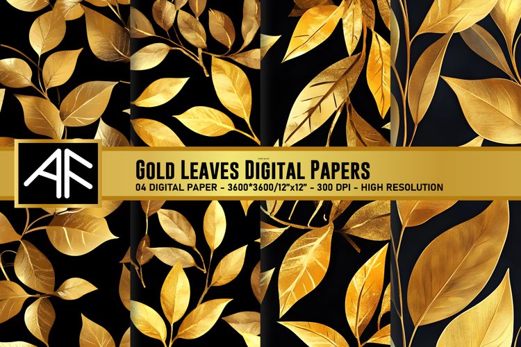 Gold Leaves Digital Paper Patterns