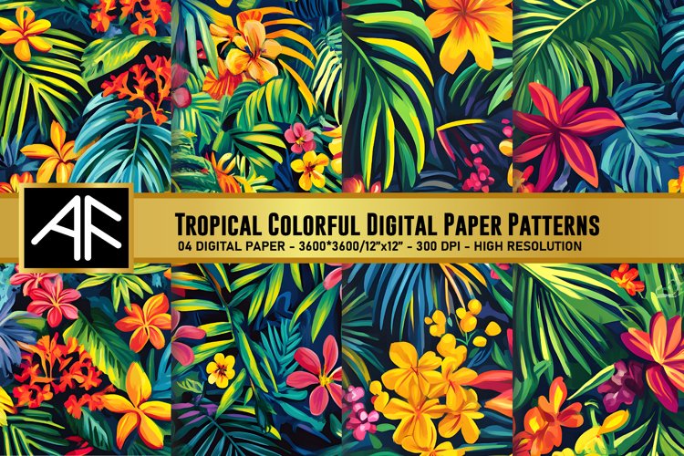 Colorful Tropical DIgital Paper Patterns