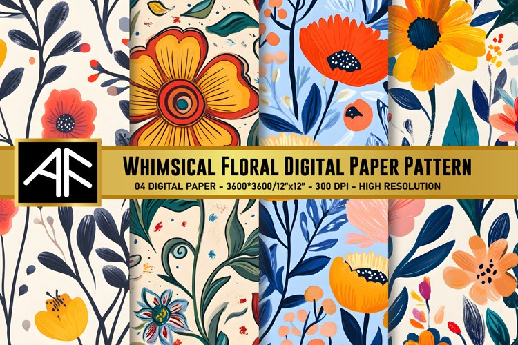 Whimsical Floral Digital Paper Pattern