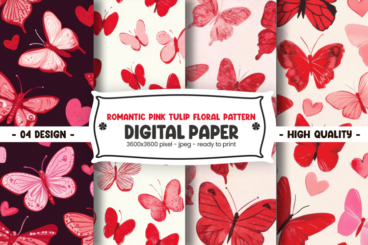 Romantic pink tulip floral pattern digital paper