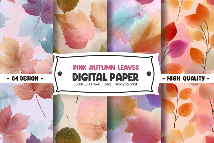 Pink Autumn Leaves Digital Paper