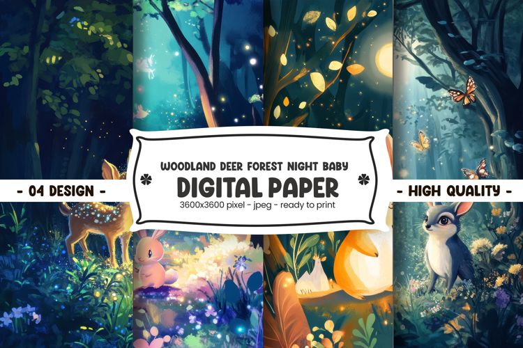Woodland deer forest night baby digital paper