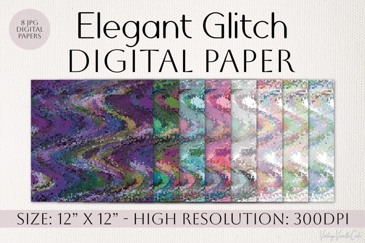Elegant Glitch Digital Paper - 8 Retro Vintage Pages