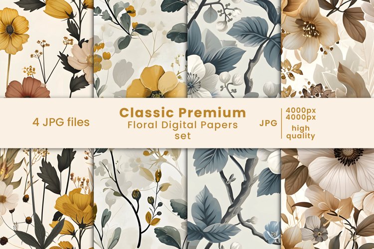 classic premium floral digital papers and patterns