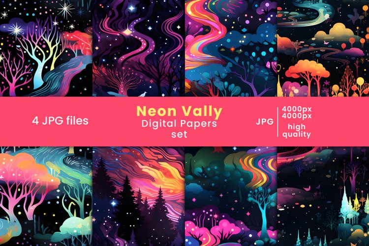 neon valley digital paper and pattern design