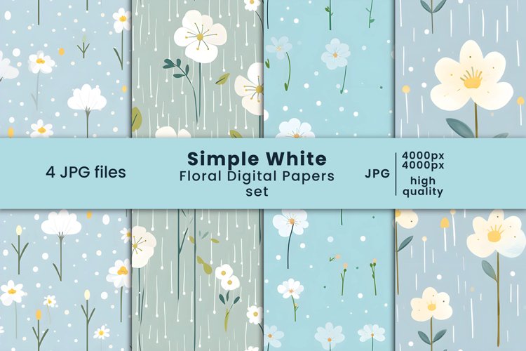 simple white floral digital paper and patterns