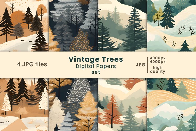 vintage trees digital papers and pattern designs