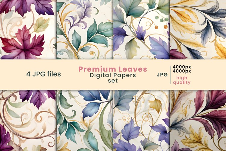 premium leaves digital papers set of 4 JPG