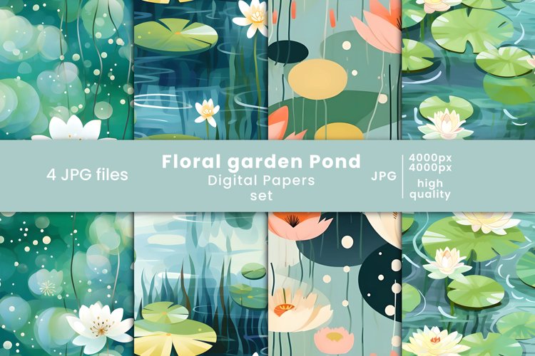 floral garden pond digital paper and patterns