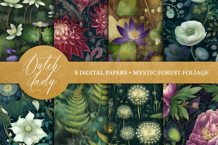 Seamless Mystic Forest Foliage Patterns - Digital Background