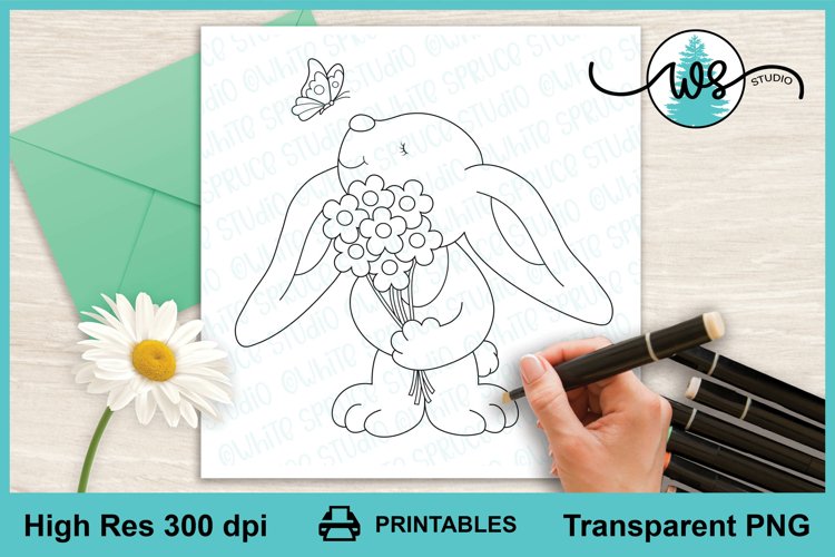 Digital Stamp, Easter Bunny & Eggs, Cute Bunny (2461340)
