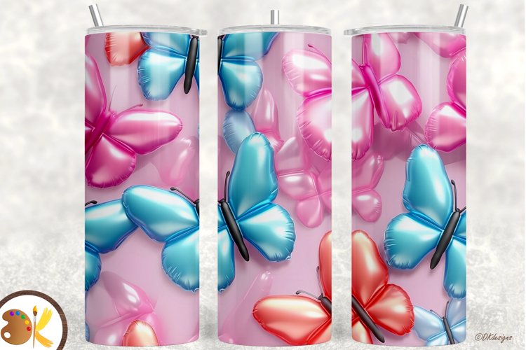 3D Puff Butterfly Tumbler Sublimation, 20 oz Skinny Tumbler