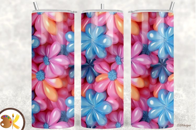 3D Puff Flowers Tumbler Sublimation, 20 oz Skinny Tumbler