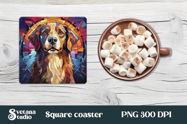Dog stained glass square coaster sublimation PNG design