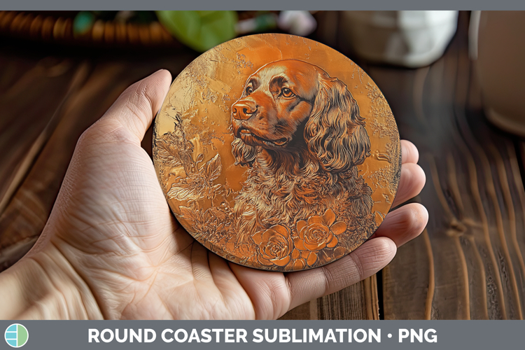 Dogs 01 Copper Relief Cocker Spaniel Round Coaster Sublimati