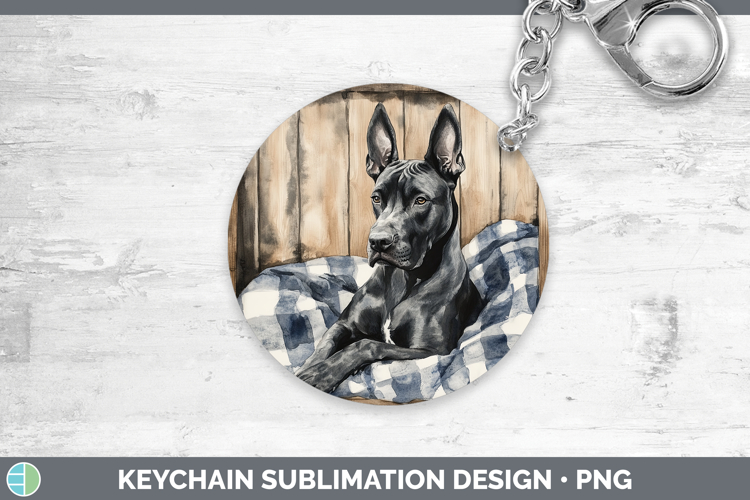 Dogs 01 Flannel Great Dane Keychain Sublimation Keyring Desi