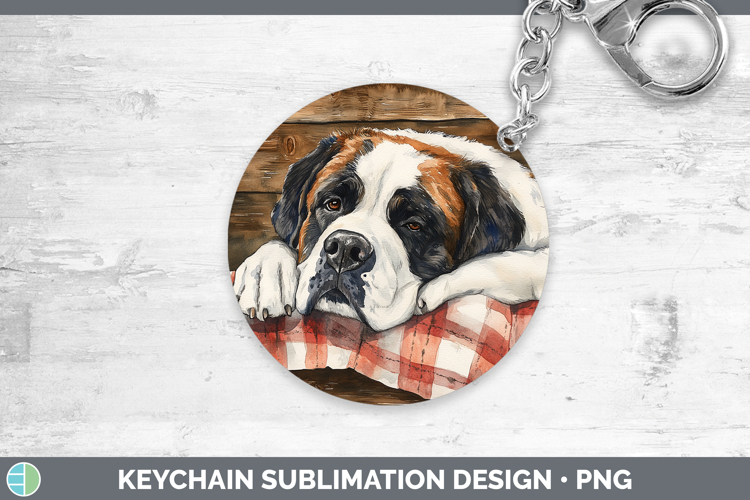 Dogs 01 Flannel Saint Bernard Keychain Sublimation Keyring D