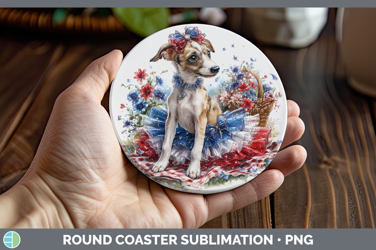 Dogs 01 Patriotic Greyhound Round Coaster Sublimation Coaste