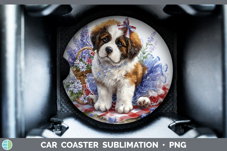 Dogs 01 Patriotic Saint Bernard Car Coaster Sublimation Des