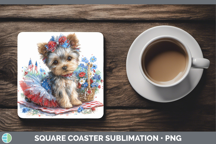 Dogs 01 Patriotic Yorkshire Terrier Square Coaster Sublimati