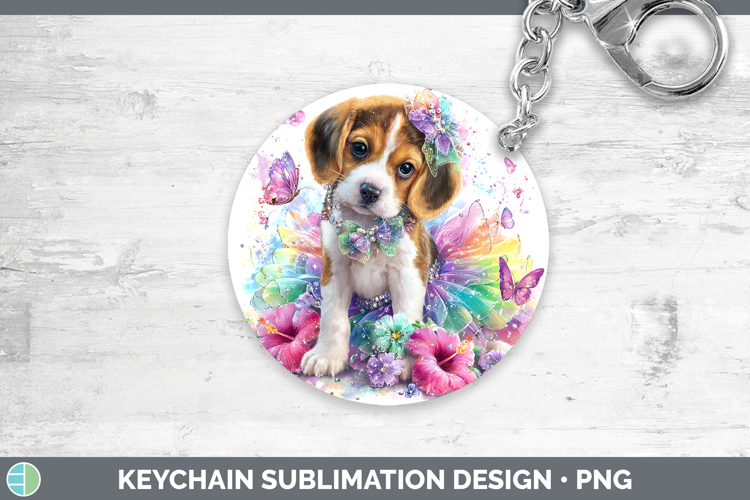 Dogs 01 Rainbow Summer Beagle Keychain Sublimation Keyring D