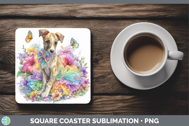 Dogs 01 Rainbow Summer Greyhound Square Coaster Sublimation