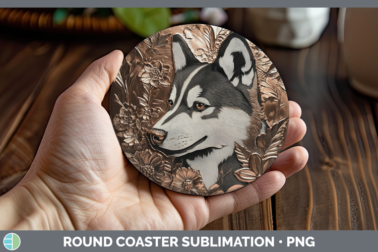 Dogs 02 Copper Relief Husky Round Coaster Sublimation Coaste