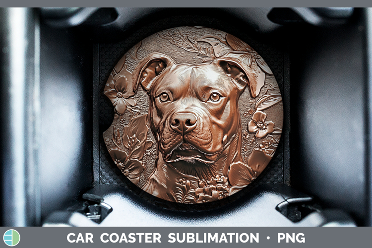 Dogs 02 Copper Relief Pit Bull Car Coaster Sublimation Desi