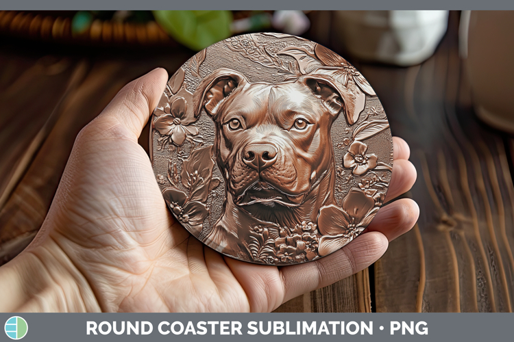 Dogs 02 Copper Relief Pit Bull Round Coaster Sublimation Coa