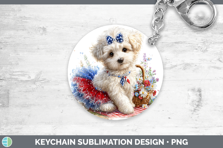 Dogs 02 Patriotic Bichon Frise Keychain Sublimation Keyring
