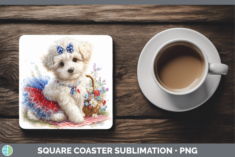 Dogs 02 Patriotic Bichon Frise Square Coaster Sublimation Co