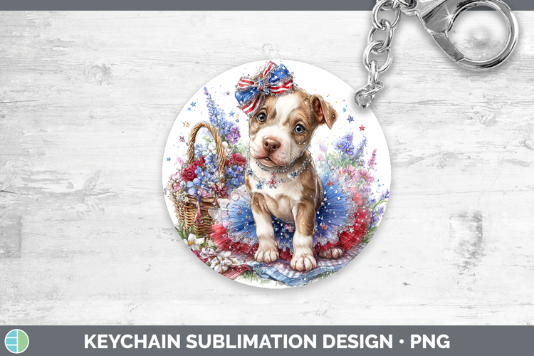 Dogs 02 Patriotic Pit Bull Keychain Sublimation Keyring Desi