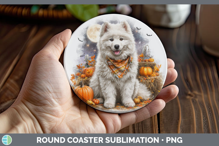 Samoyed Round Coaster Dogs 04 Bandana Halloween Sublimation