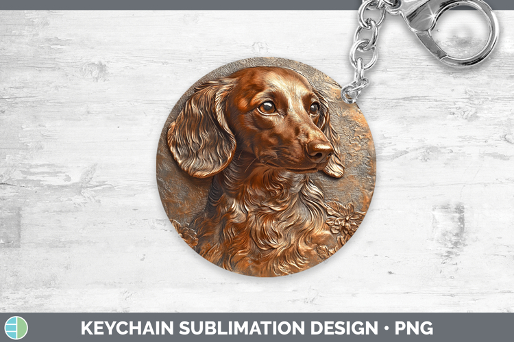 Dogs 04 Copper Relief Long-haired Dachshund Keychain Sublima