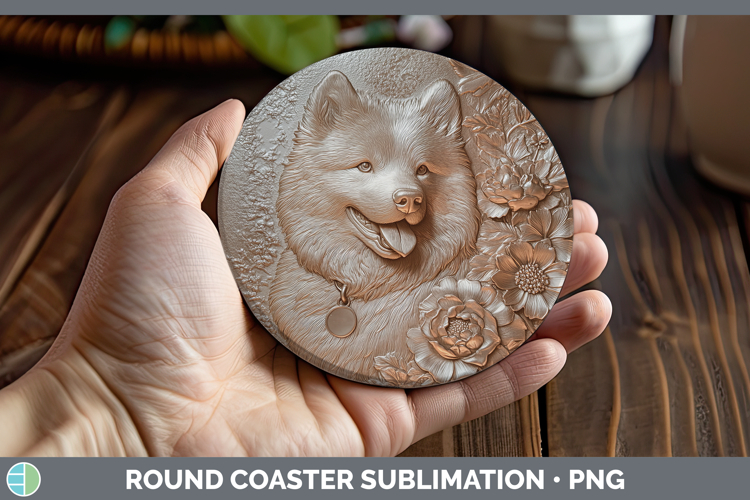 Dogs 04 Copper Relief Samoyed Round Coaster Sublimation Coas