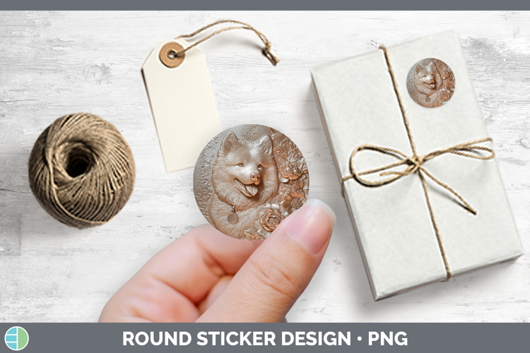 Dogs 04 Copper Relief Samoyed Stickers | Round Labels Design