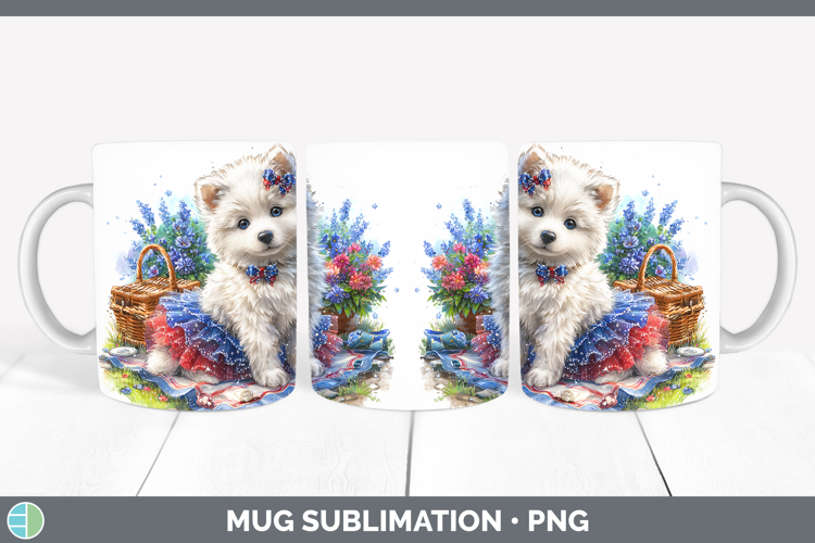 Dogs 04 Patriotic Samoyed Mug Wrap Sublimation Coffee Cup De