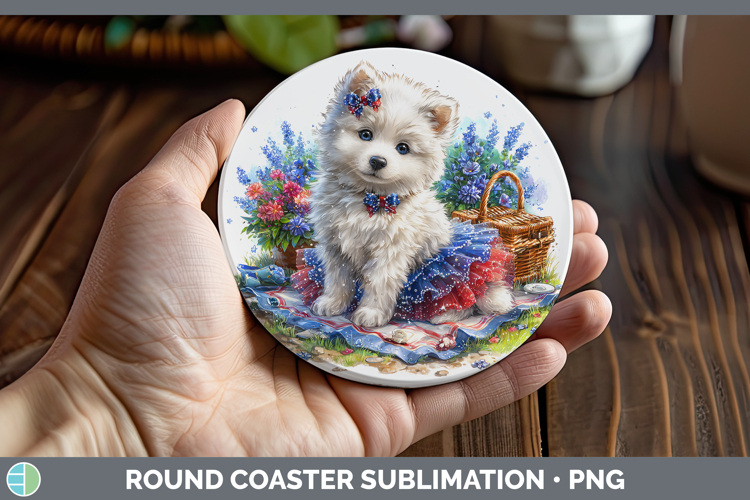 Dogs 04 Patriotic Samoyed Round Coaster Sublimation Coaster