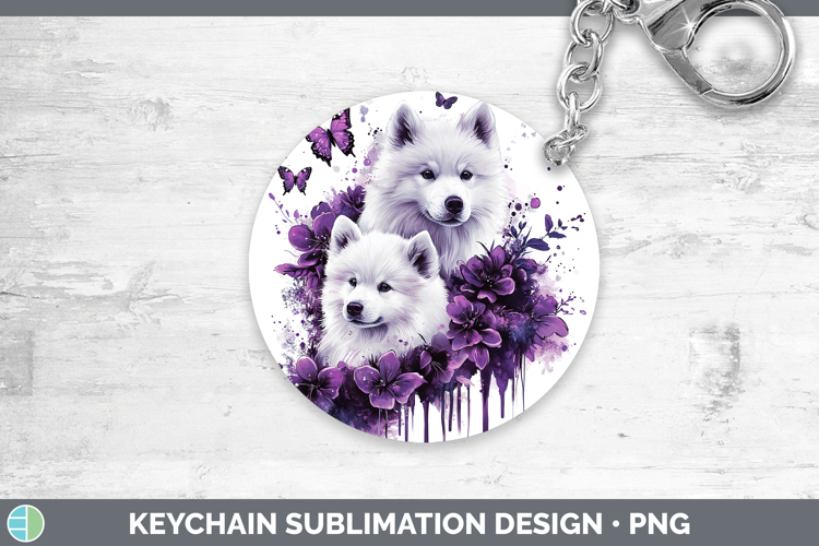 Dogs 04 Purple Drips Samoyed Keychain Sublimation Keyring De